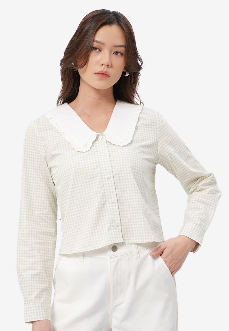 Wide Collar Long Sleeve Blouse Sage – COLORBOX - Indonesia