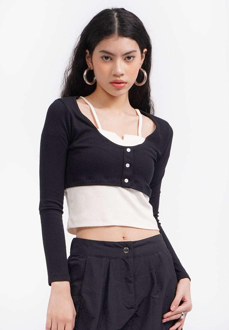 Double Layered Long Sleeve Top Black – COLORBOX - Indonesia