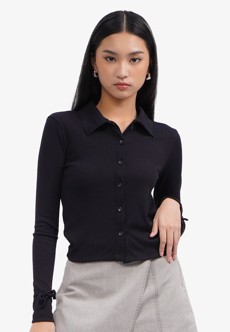 Tied Details Long Sleeve Top Black – COLORBOX - Indonesia