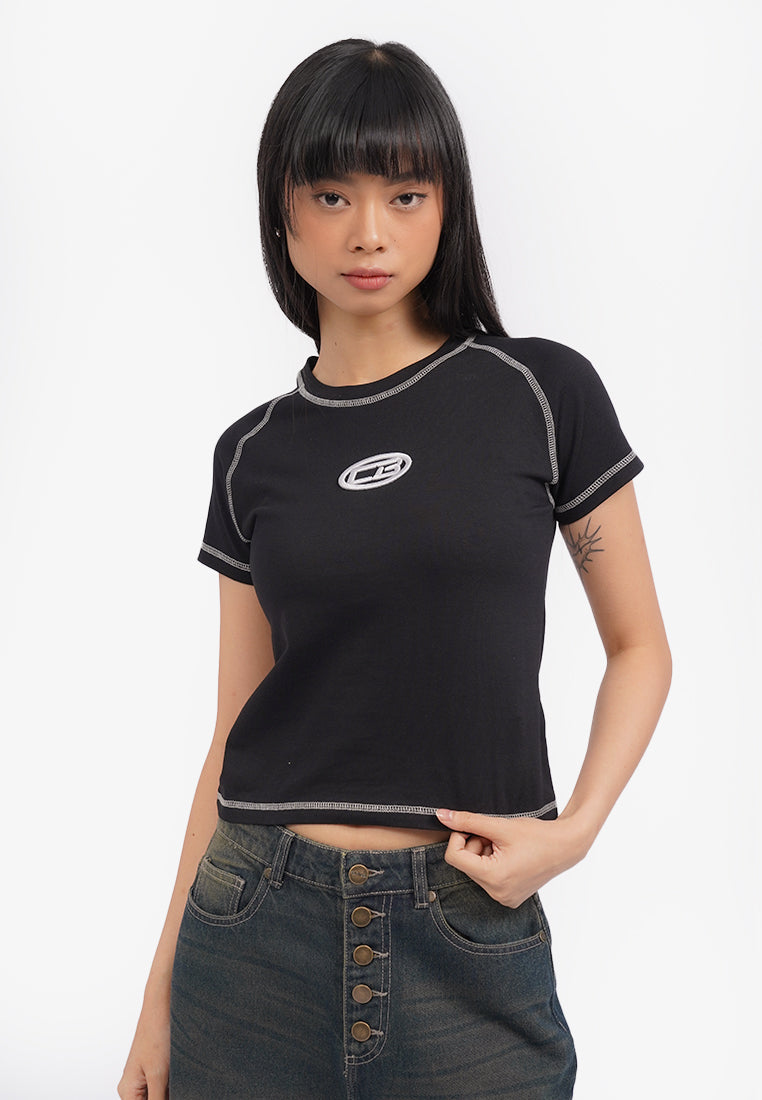 Short Sleeve Cut Out Crop T-Shirt Black – COLORBOX - Indonesia