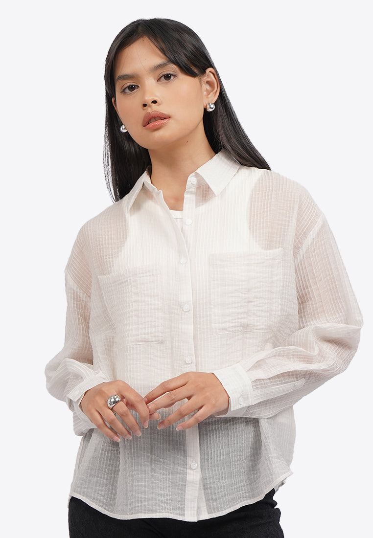 Textured Long Sleeve Sheer Shirt – COLORBOX - Indonesia