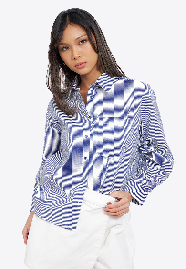 Textured Long Sleeve Stripe Shirt – COLORBOX - Indonesia