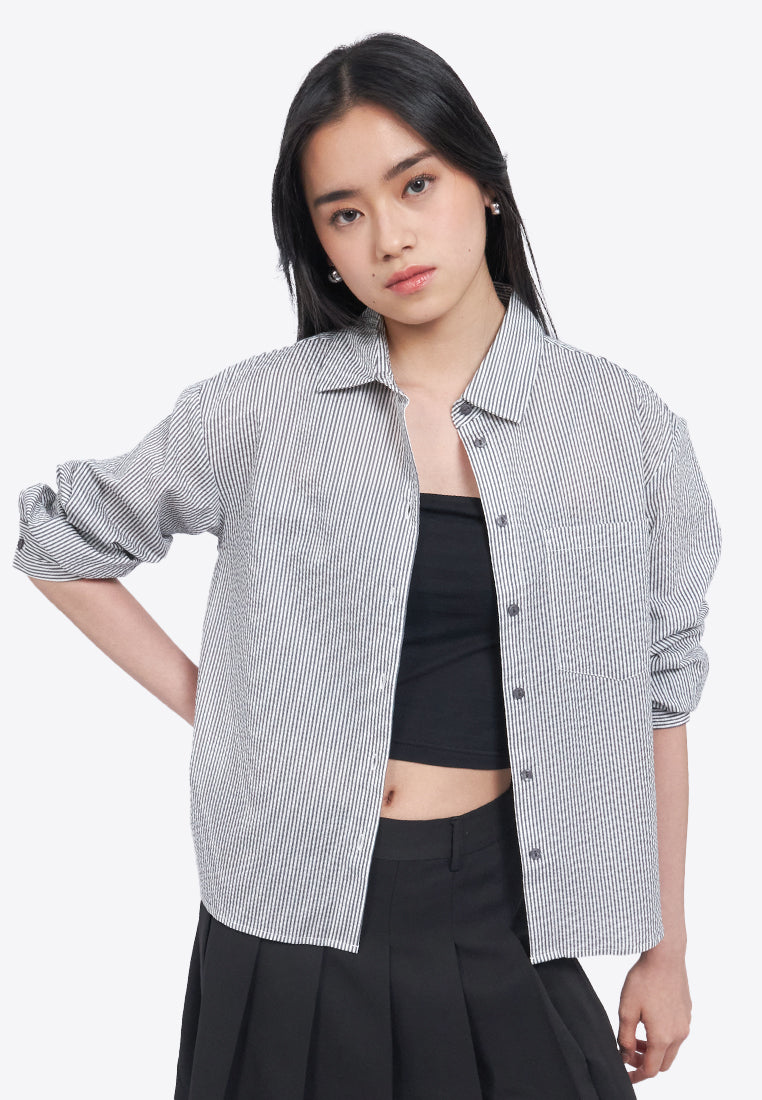 Textured Long Sleeve Stripe Shirt – COLORBOX - Indonesia