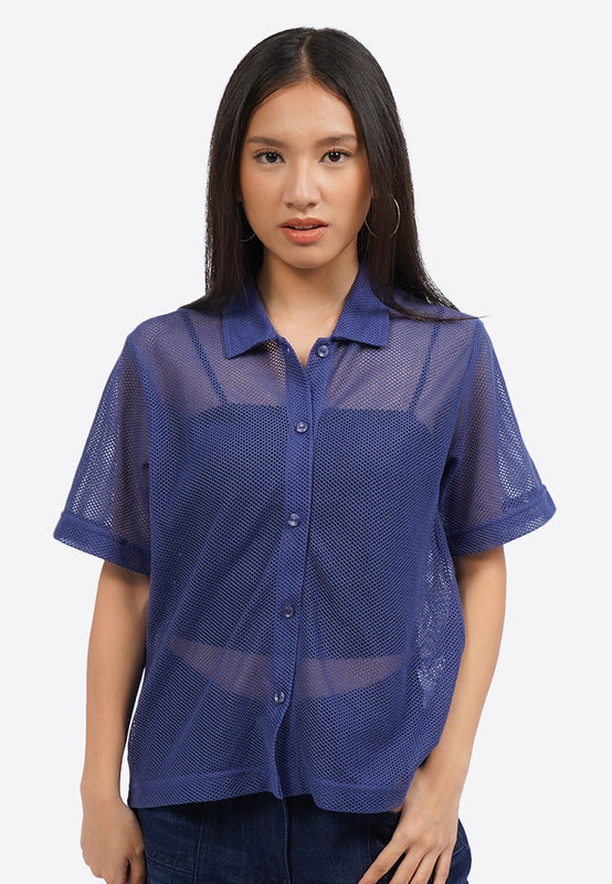 Short Sleeve Button Up Mesh Top – COLORBOX - Indonesia
