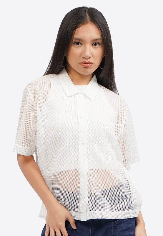 Short Sleeve Button Up Mesh Top – COLORBOX - Indonesia