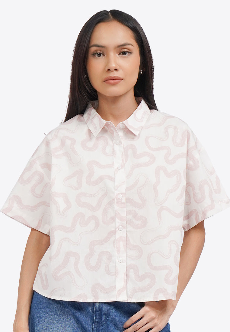 Printed Short Sleeve Boxy Shirt Off White – COLORBOX - Indonesia