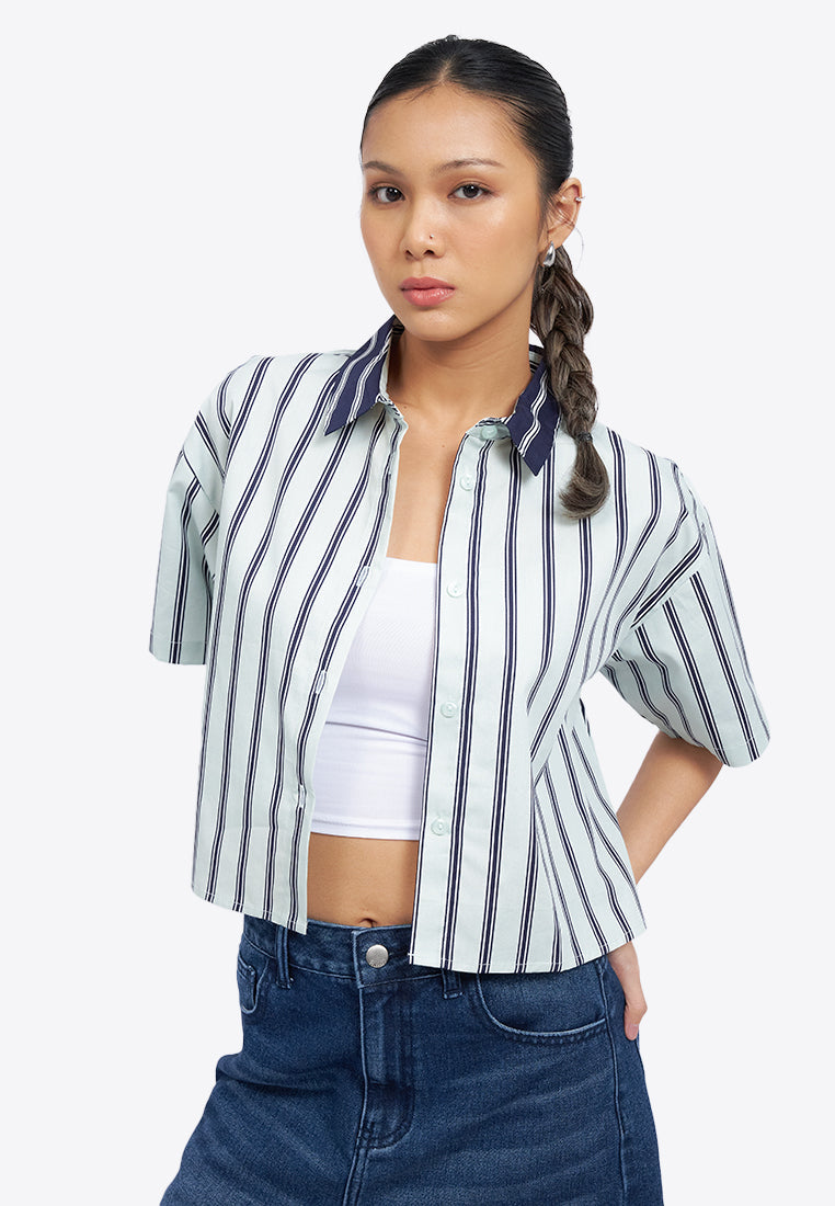 Short Sleeve Stripes Crop Shirt – COLORBOX - Indonesia