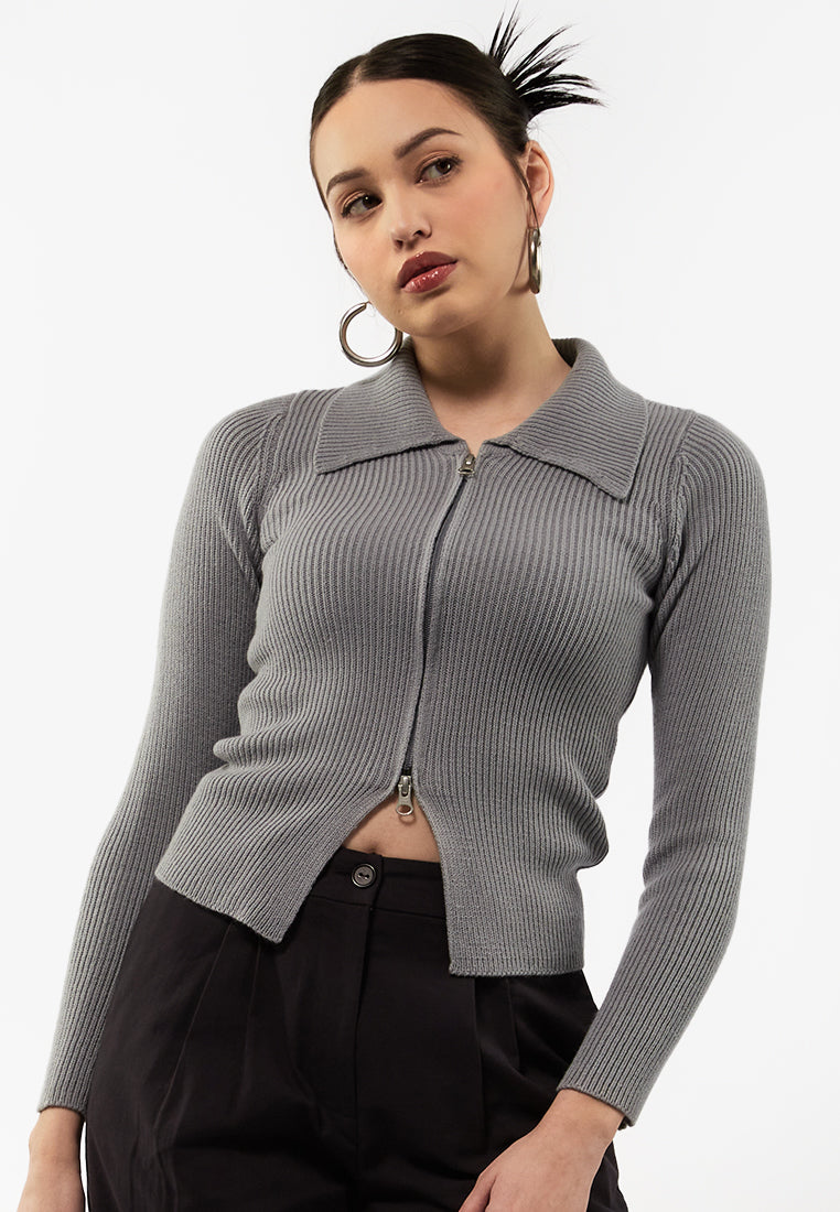 Ribbed Zip Up Long Sleeve Cardigan – COLORBOX - Indonesia