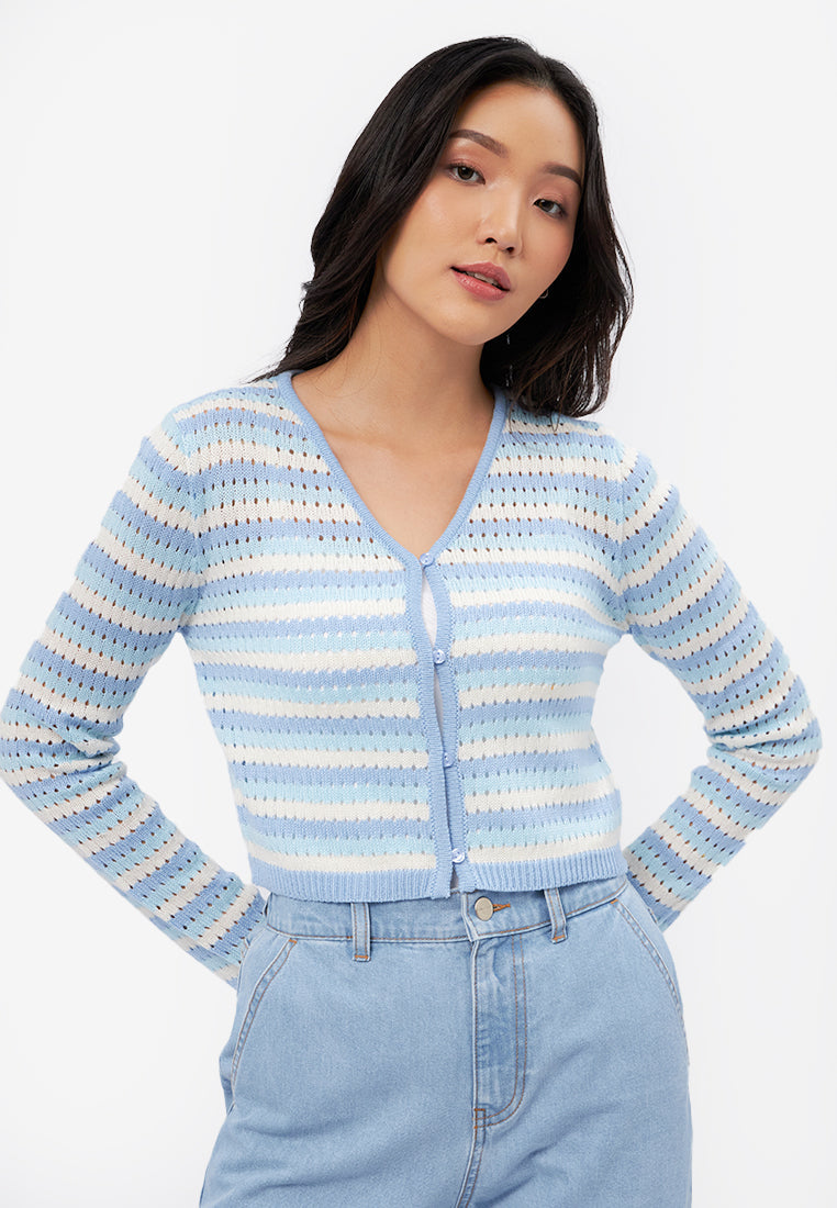 Long Sleeve Striped Cardigan L.Blue – COLORBOX - Indonesia