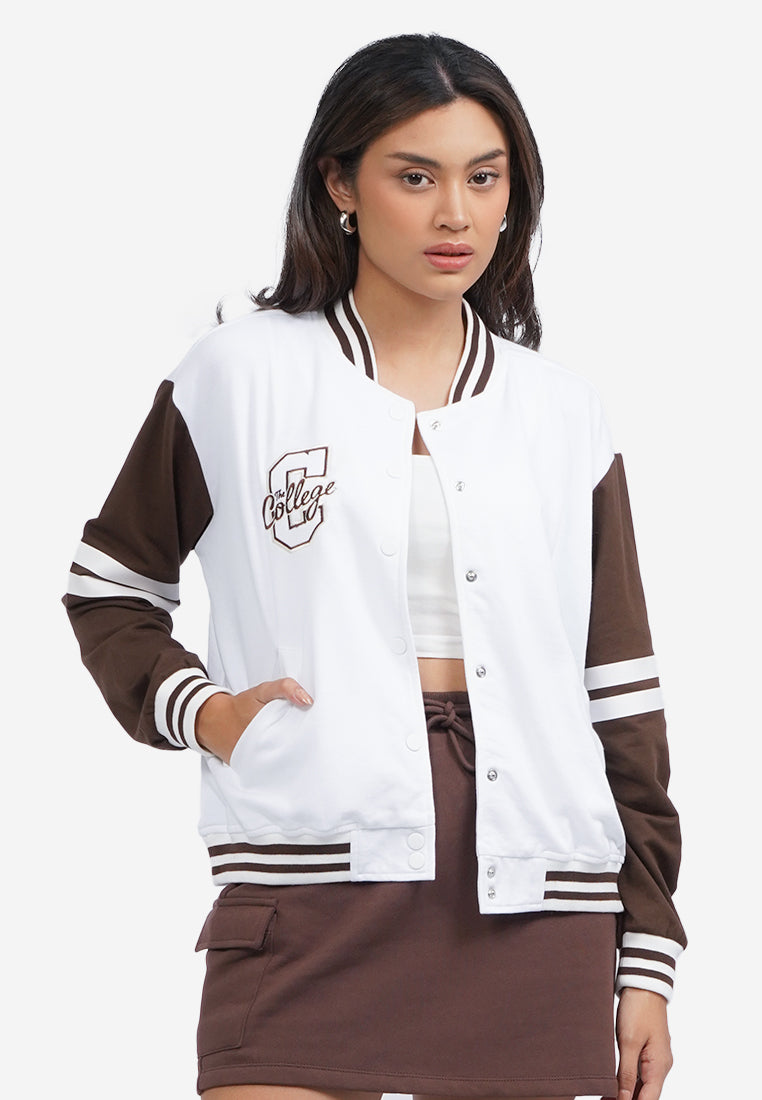 Contrast Sleeve Varsity Jacket Off White – COLORBOX - Indonesia