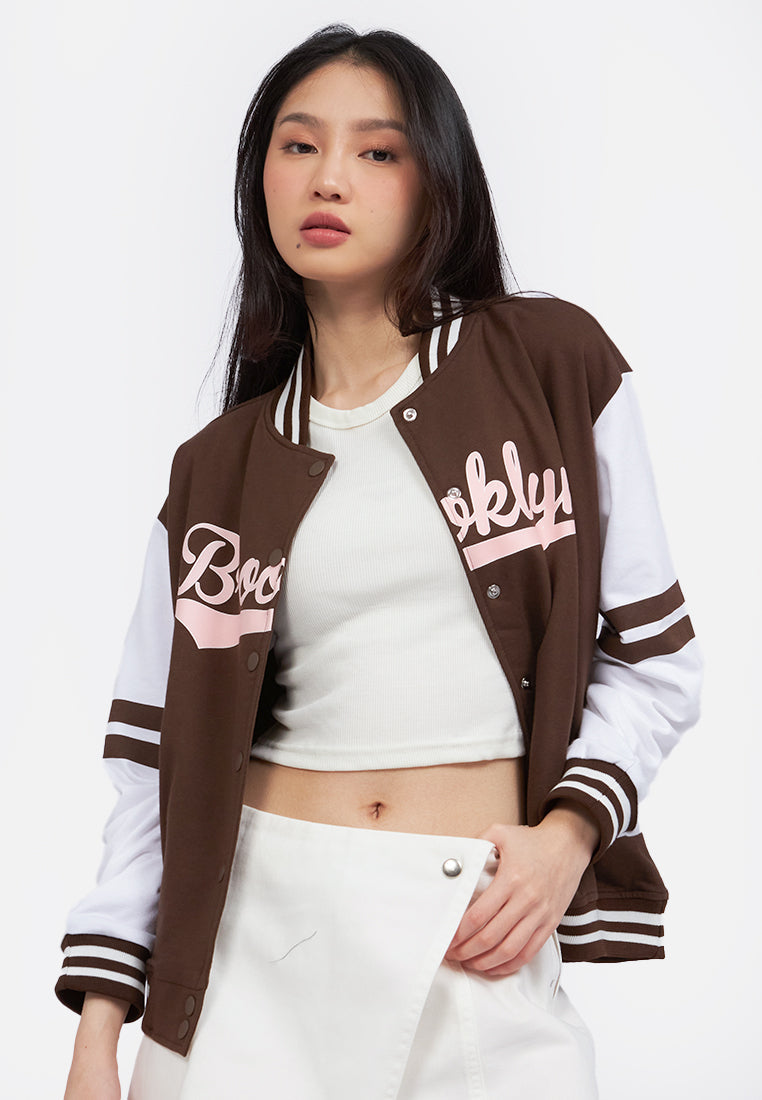 Contrast Sleeve Varsity Jacket Dark Brown – COLORBOX - Indonesia