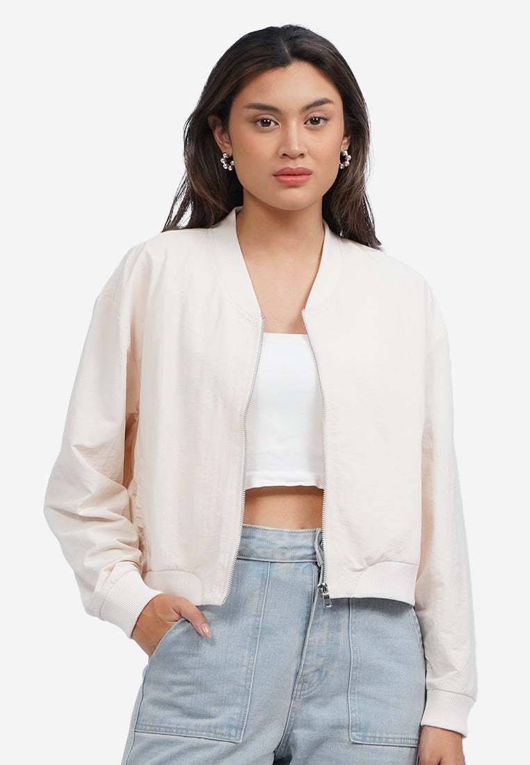 Parachute Crop Bomber Jacket Ecru – COLORBOX - Indonesia