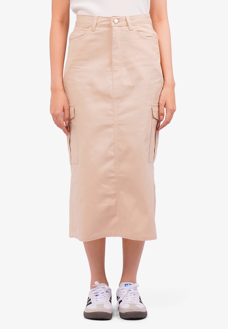 Midi Skirt with Cargo Pocket Beige – COLORBOX - Indonesia