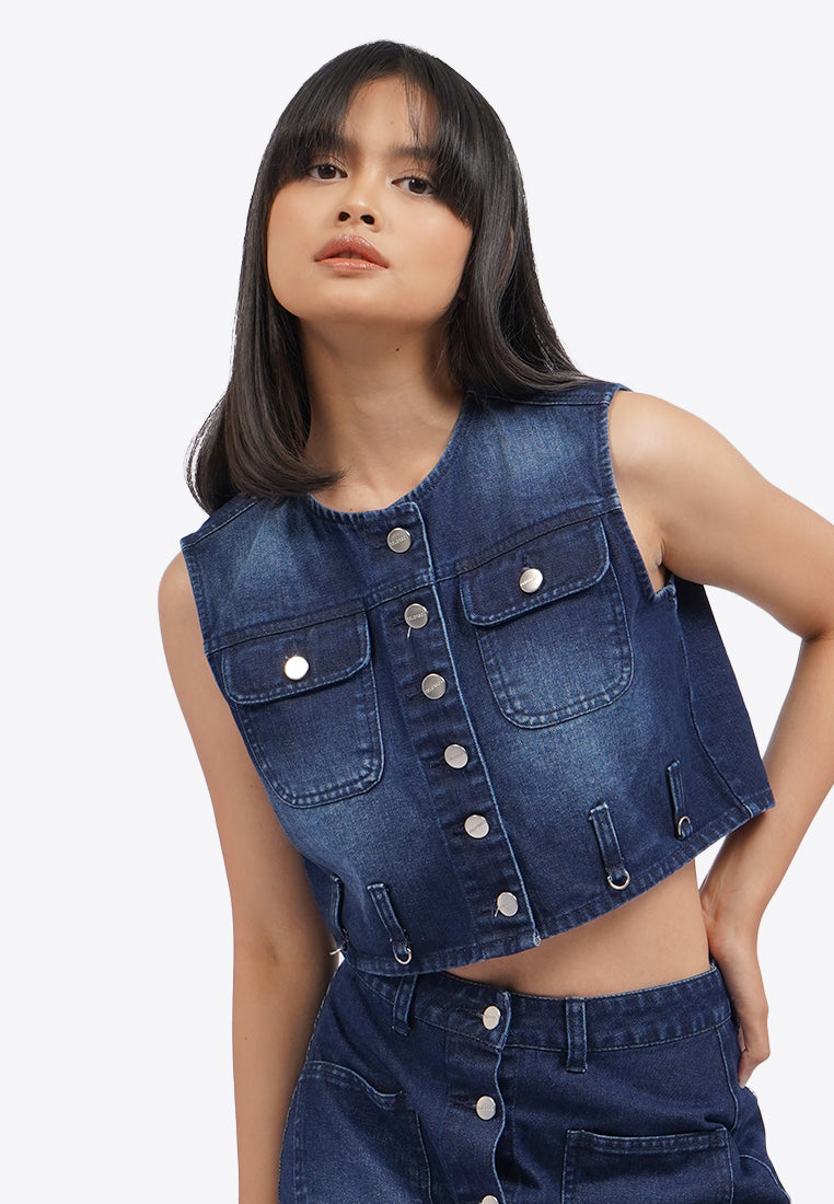 Button Up Denim Cropped Top – COLORBOX - Indonesia