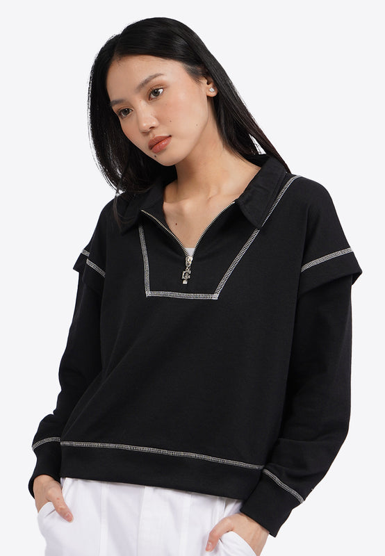 Half Zip Contrast Stitch Sweatshirt – COLORBOX - Indonesia