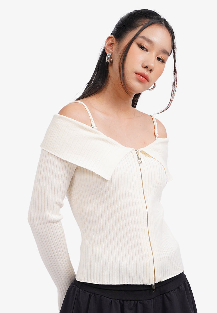 Off Shoulder Zipped Long Sleeve Top Off White – COLORBOX - Indonesia