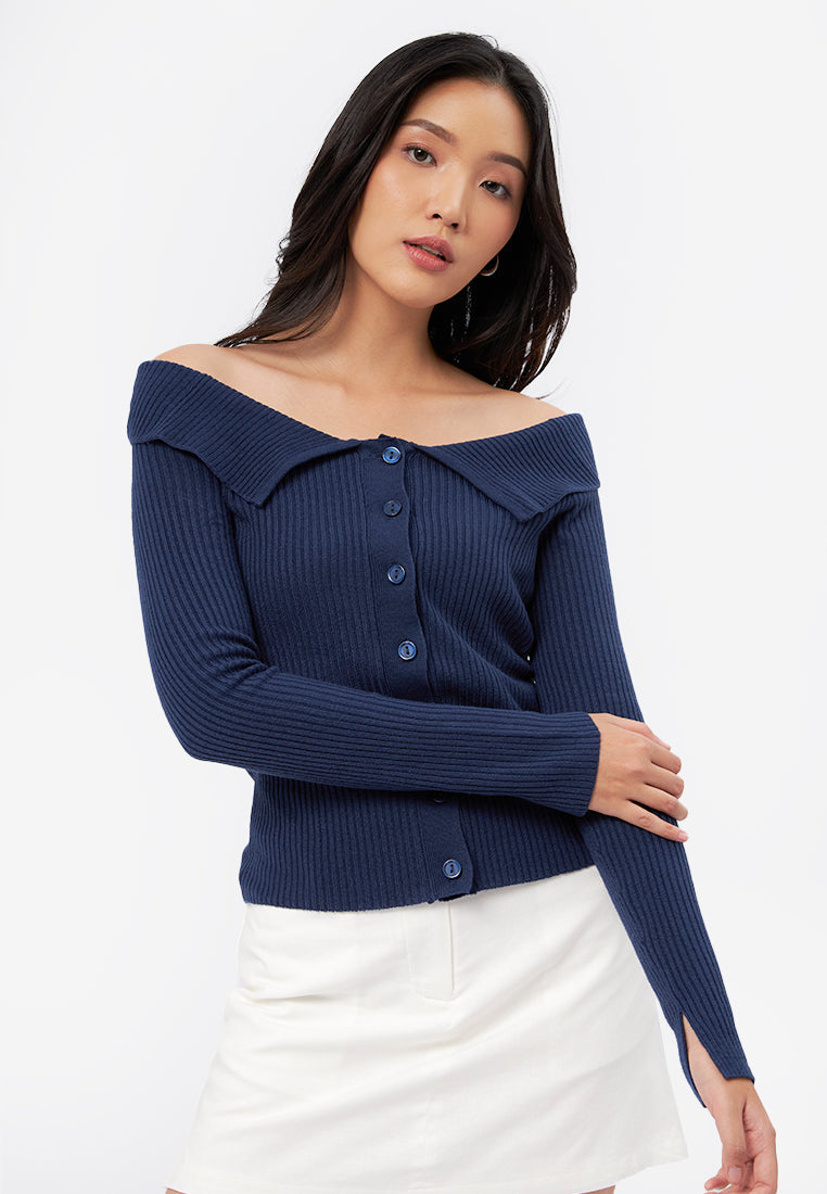 Button Up Long Sleeve Top Navy – COLORBOX - Indonesia