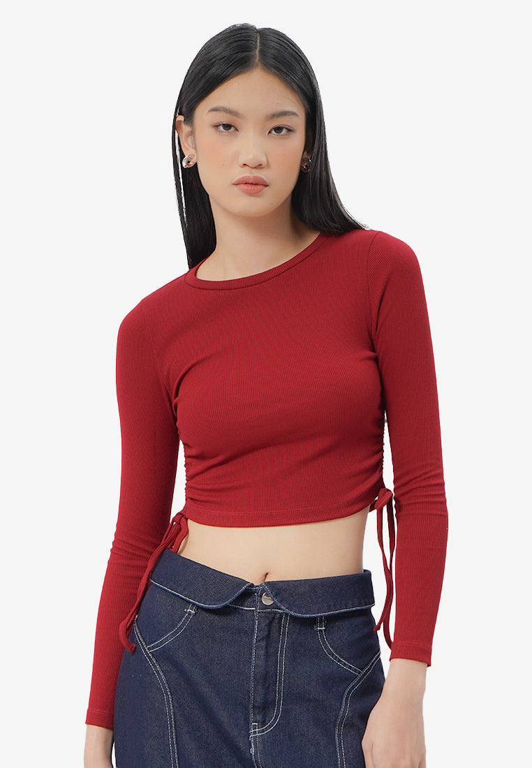 Side Tie Long Sleeve Top Red – COLORBOX - Indonesia