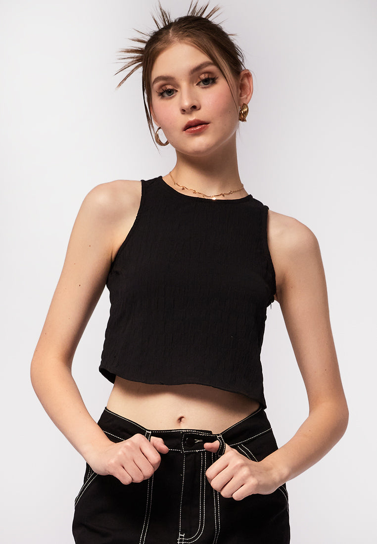 Sleeveless Textured Crop Top – COLORBOX - Indonesia