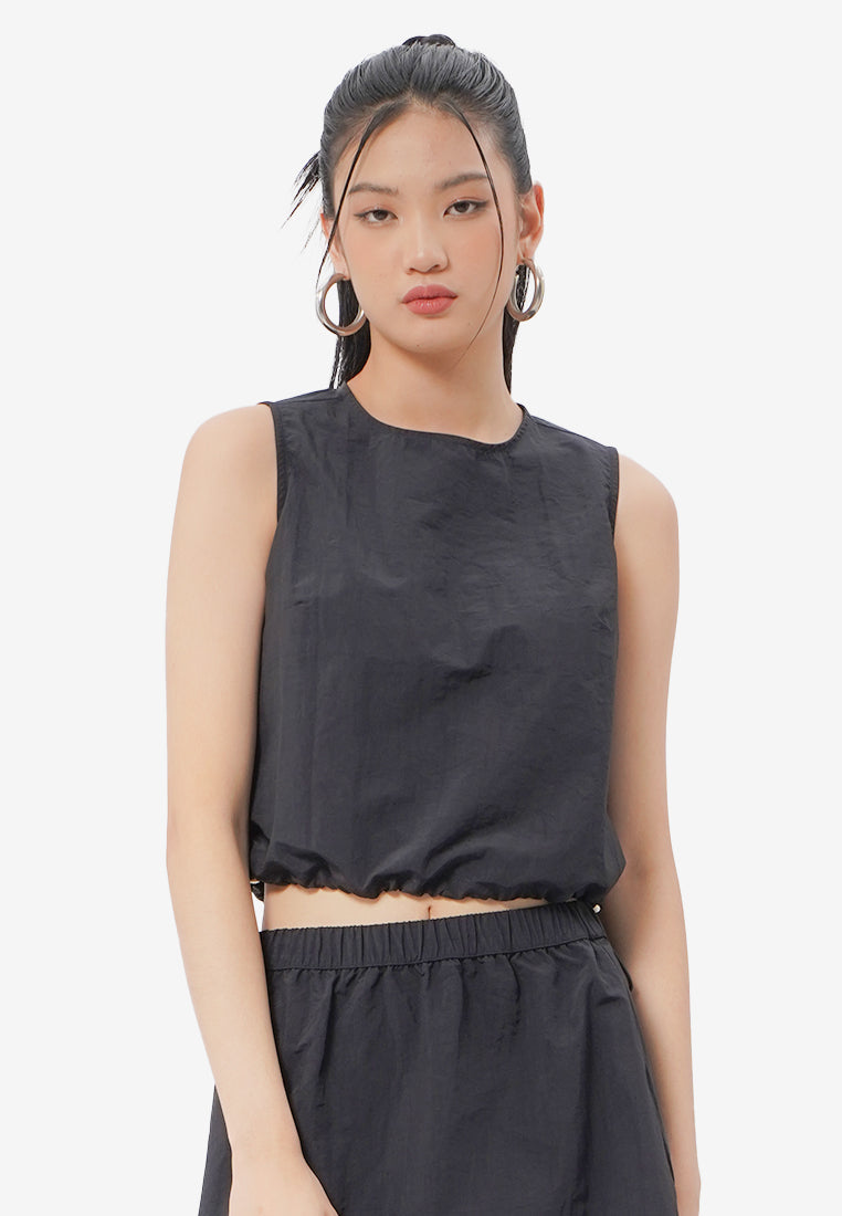 Sleeveless Drawstring Cropped Top Black – COLORBOX - Indonesia