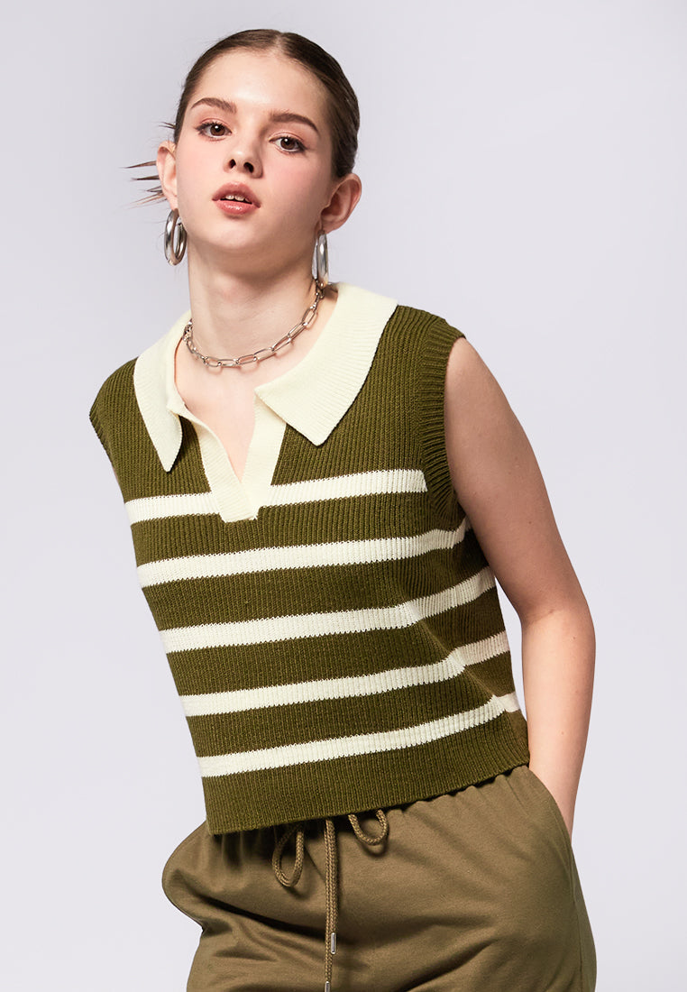 Stripe Knit Polo Vest – COLORBOX - Indonesia
