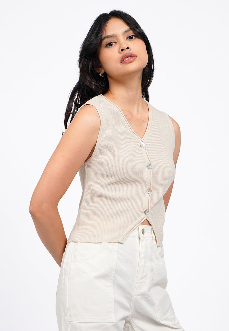 V-Neck Buttoned Knit Vest – COLORBOX - Indonesia