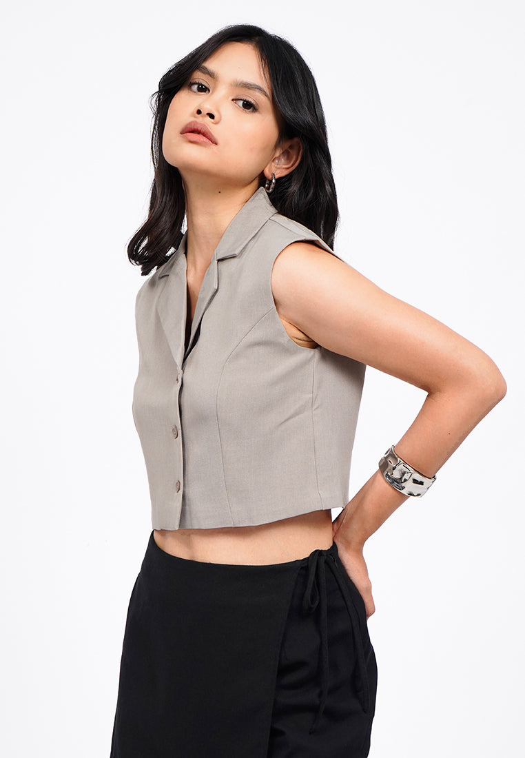 Collared Crop Vest – COLORBOX - Indonesia