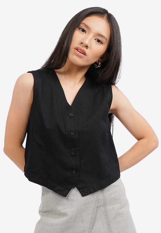 Button Up Crop Vest – COLORBOX - Indonesia