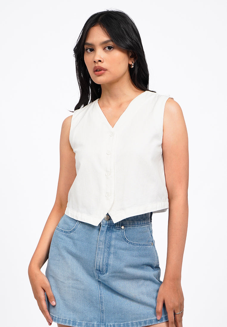 Button Up V-Neck Crop Vest – COLORBOX - Indonesia