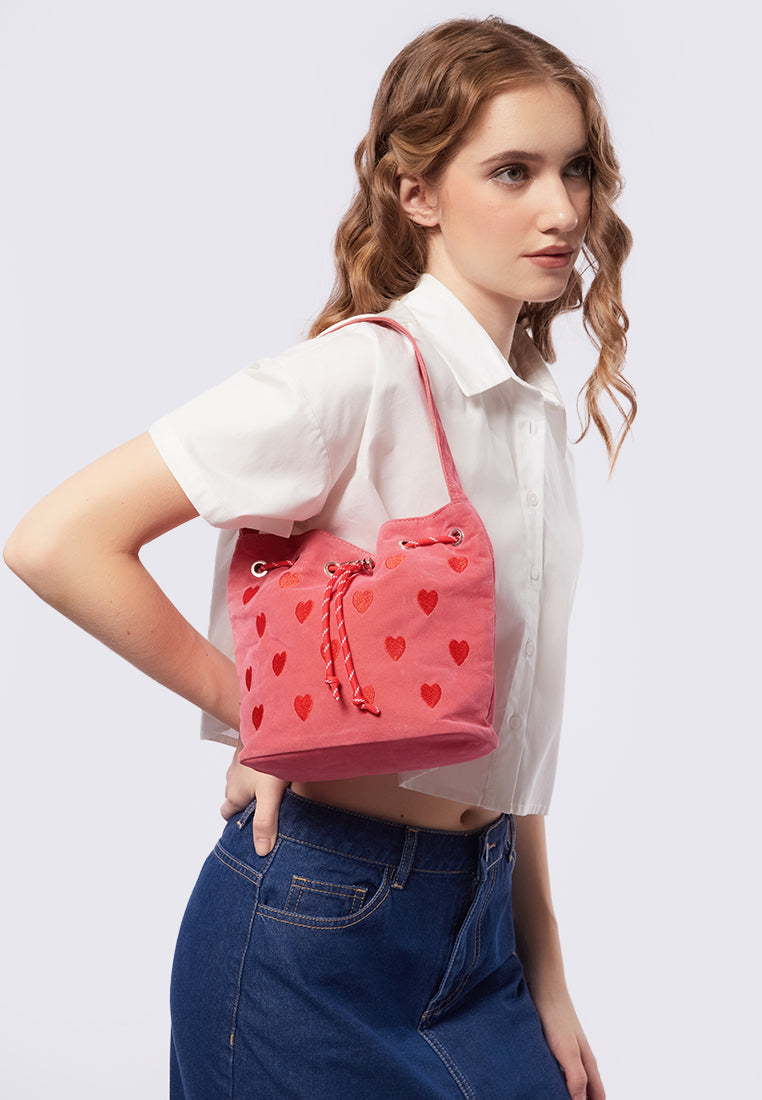 Pink Shoulder Bag With Embroidery Love – COLORBOX - Indonesia