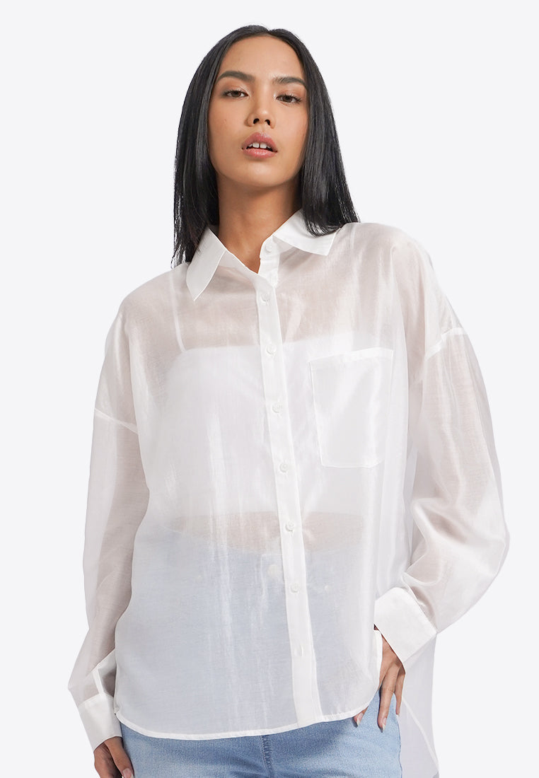 Oversized Long Sleeve Sheer Shirt – COLORBOX - Indonesia
