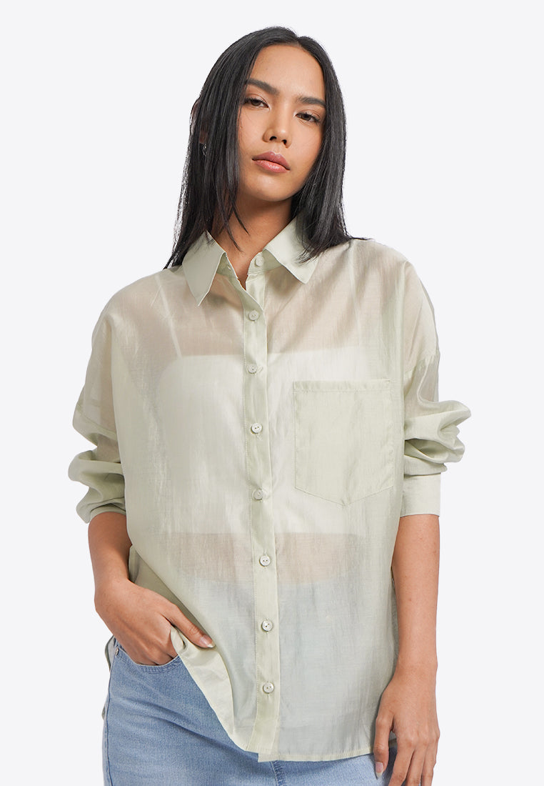 Oversized Long Sleeve Sheer Shirt – COLORBOX - Indonesia