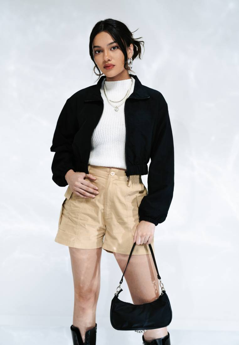 Zip Up Drop Shoulder Crop Jacket – COLORBOX - Indonesia