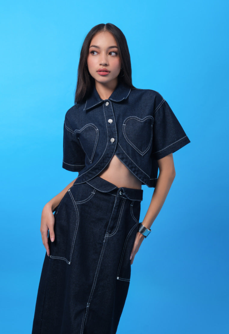 Round Hem Cropped Denim Shirt – COLORBOX - Indonesia