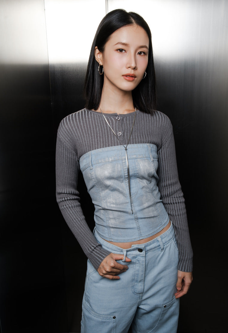 Foil Effect Denim Tube Top – COLORBOX - Indonesia