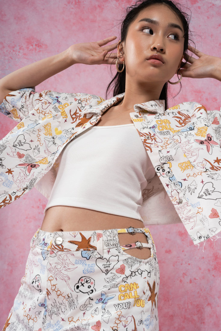 Cut Out Waist Printed Denim Shorts – COLORBOX - Indonesia