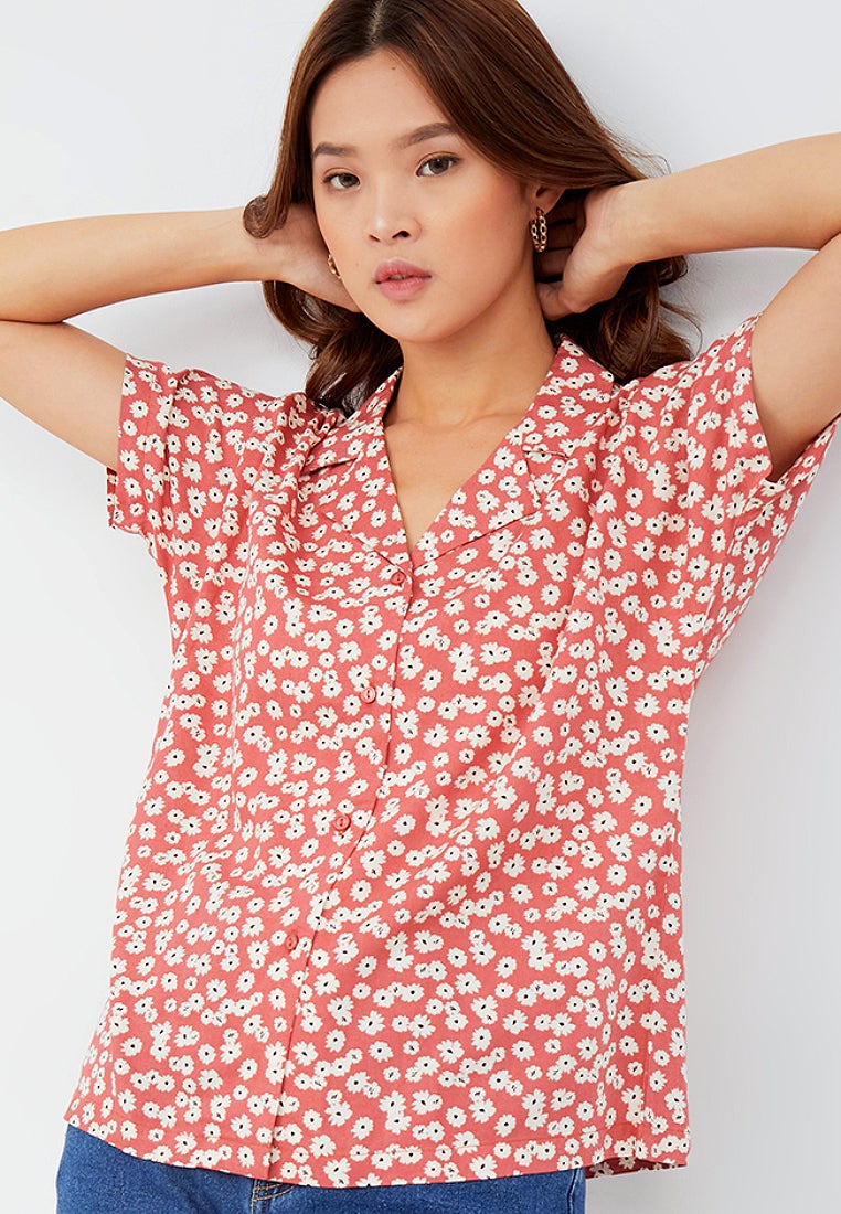 Printed Blouse with Notch Collar – COLORBOX - Indonesia