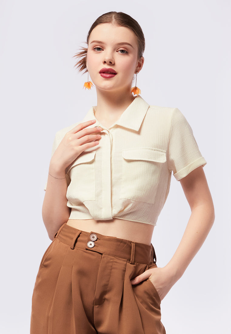 Collared Crop Blouse with Textured – COLORBOX - Indonesia