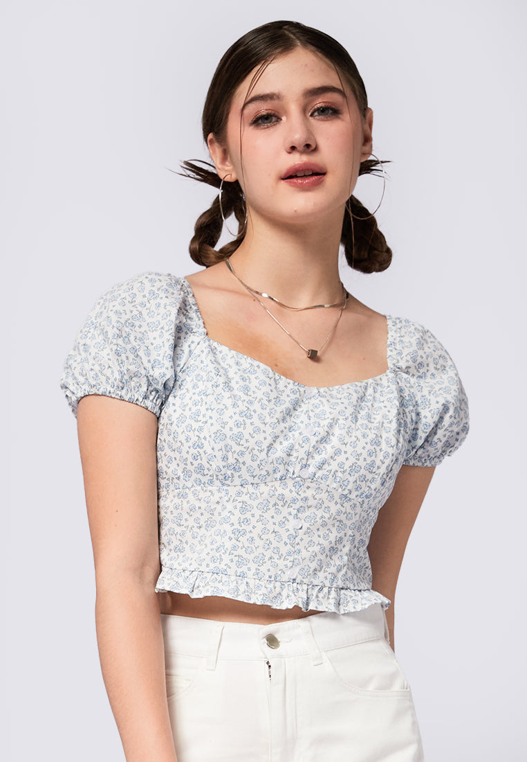 Printed Puff Sleeves Crop Top – COLORBOX - Indonesia
