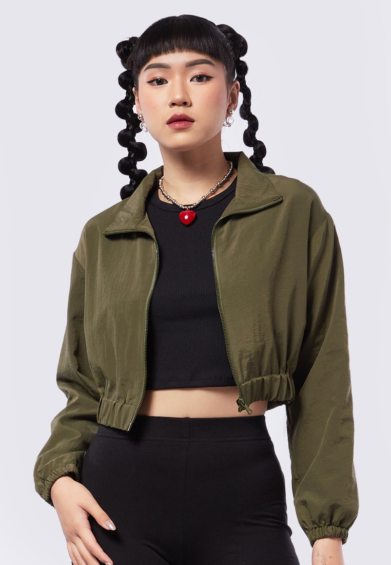 Zip Up Drop Shoulder Crop Jacket – COLORBOX - Indonesia