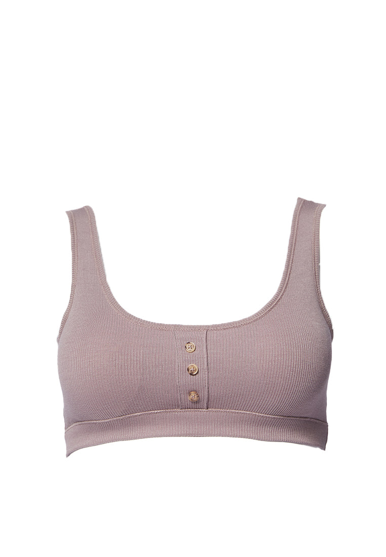 Ribbed Button-Front Bralette Khaki – COLORBOX - Indonesia