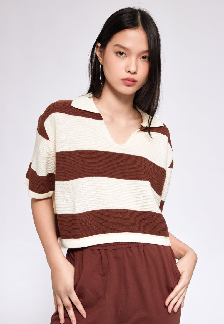 Striped Crop Polo Top – COLORBOX - Indonesia