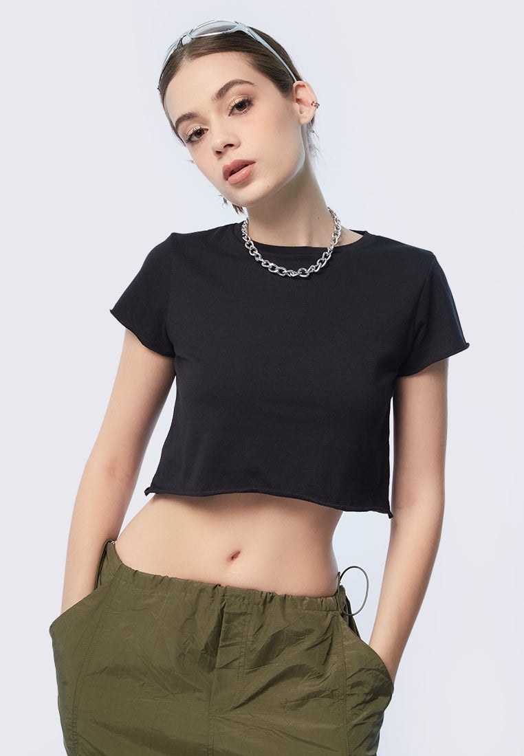 Basic Short Sleeve Crop T-shirt Black – COLORBOX - Indonesia