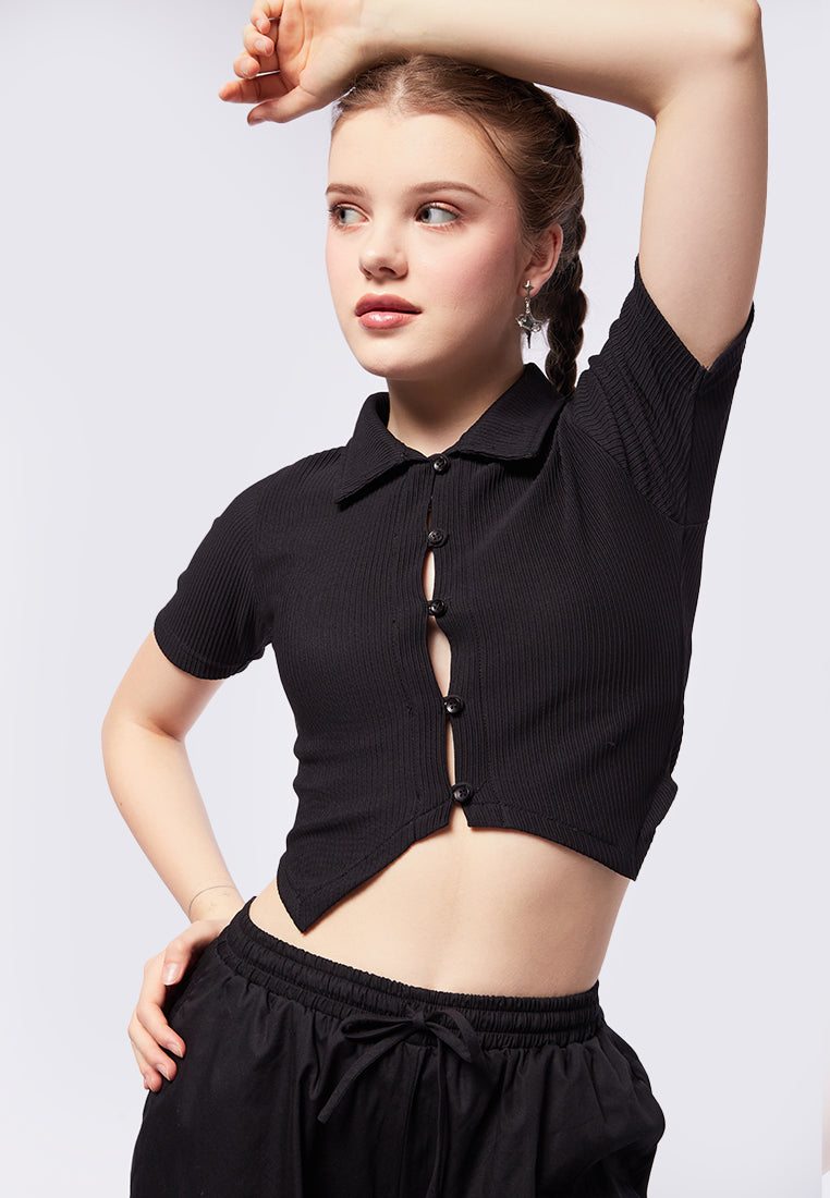 Short Sleeve Button Down Crop Top – COLORBOX - Indonesia